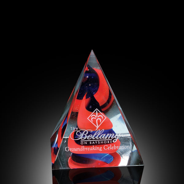 Red/Blue Swirl Pyramid | Engraved Pyramid Award